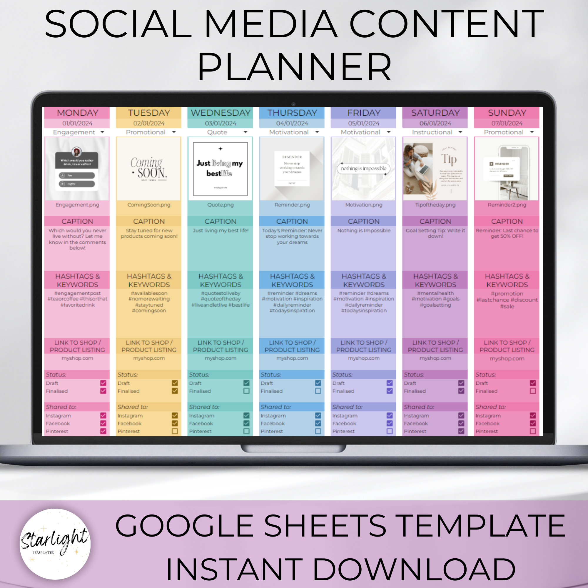 Social Media Content Planner and Tracker, Google Sheets Spreadsheet ...