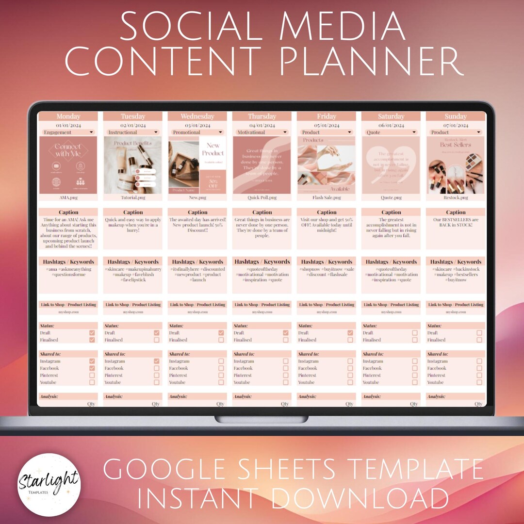 Social Media Content Planner, Google Sheets Social Media Content ...