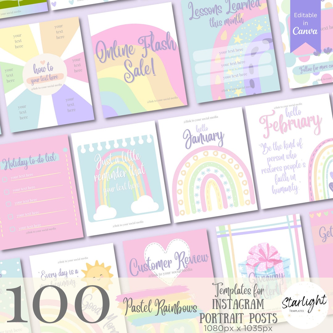 Pastel Rainbow Instagram Feed, Rainbow IG Reels, IG Feed Templates ...