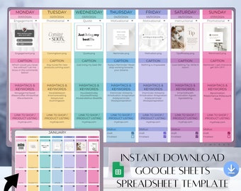 Rainbow Social Media Content Planner Google Sheets Template Social ...