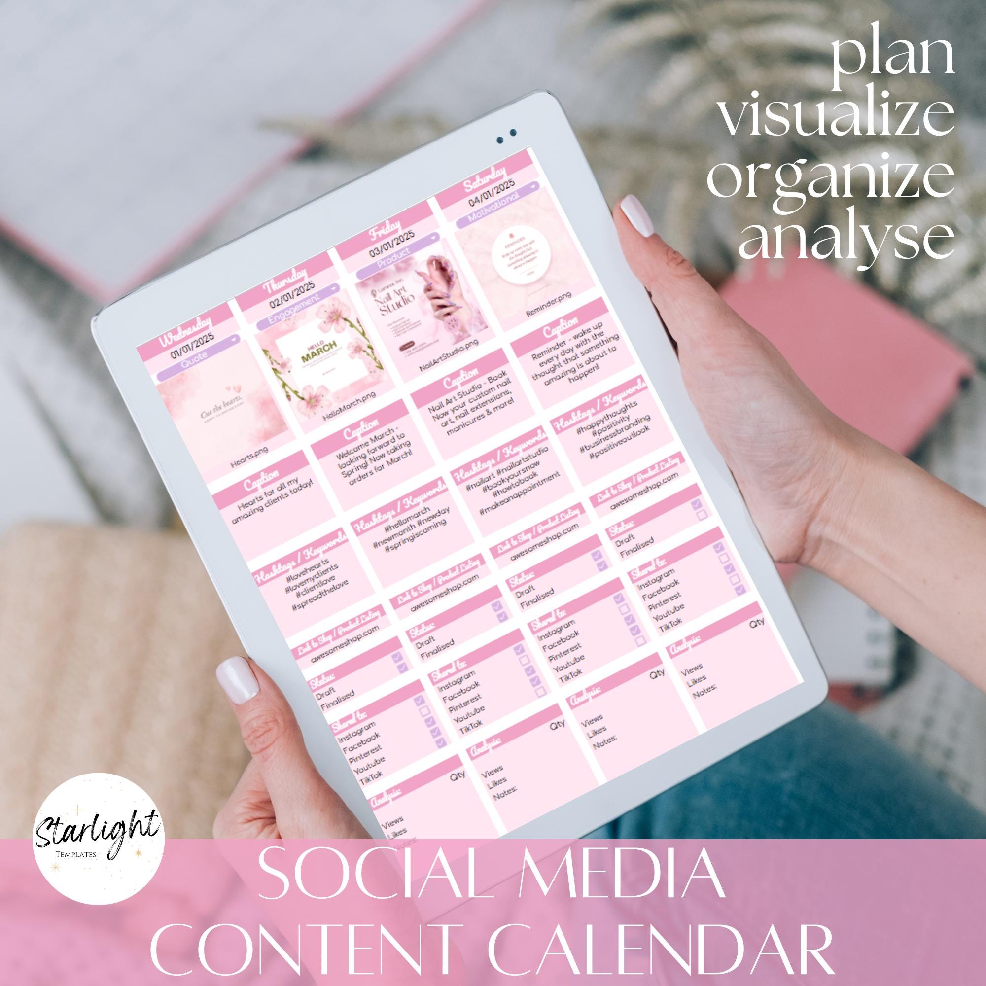Pink Social Media Content Planner, Content Calendar Tracker, Social ...