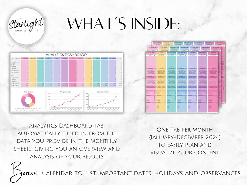Full Year Social Media Content Calendar and Planner, Google Sheets ...
