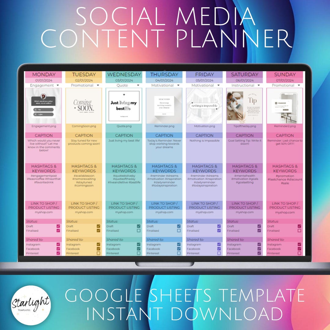 Social Media Content Planner and Organizer, Google Sheets Spreadsheet ...