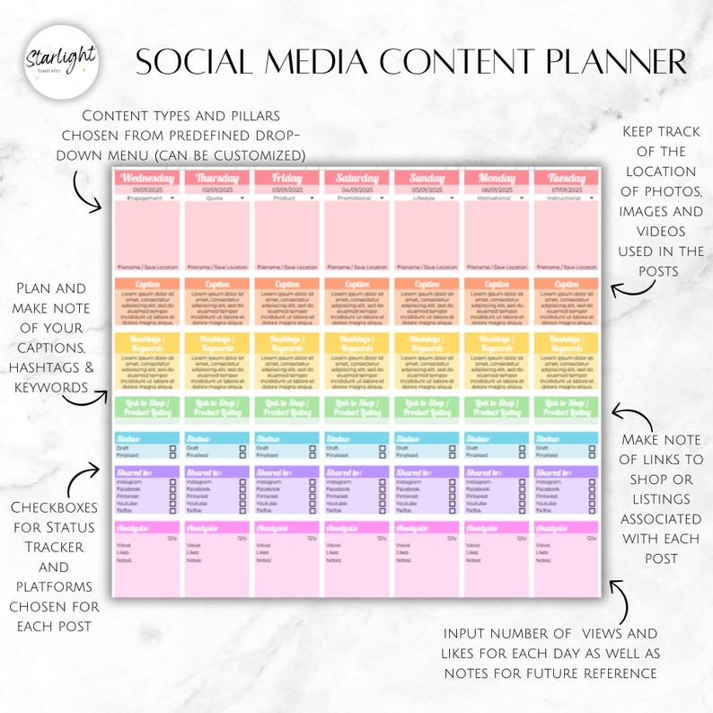 Social Media Content Planner and Calendar, Google Sheets Spreadsheet ...