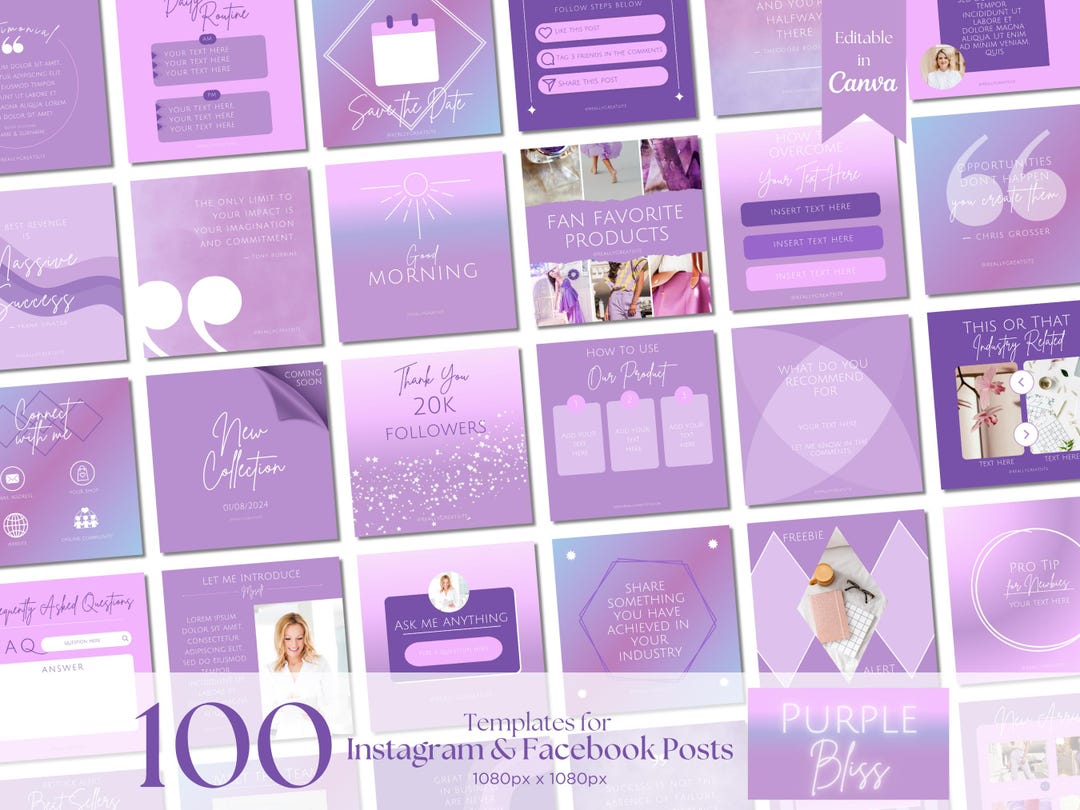 Purple Violet Social Media Square Templates, Instagram Purple Posts ...
