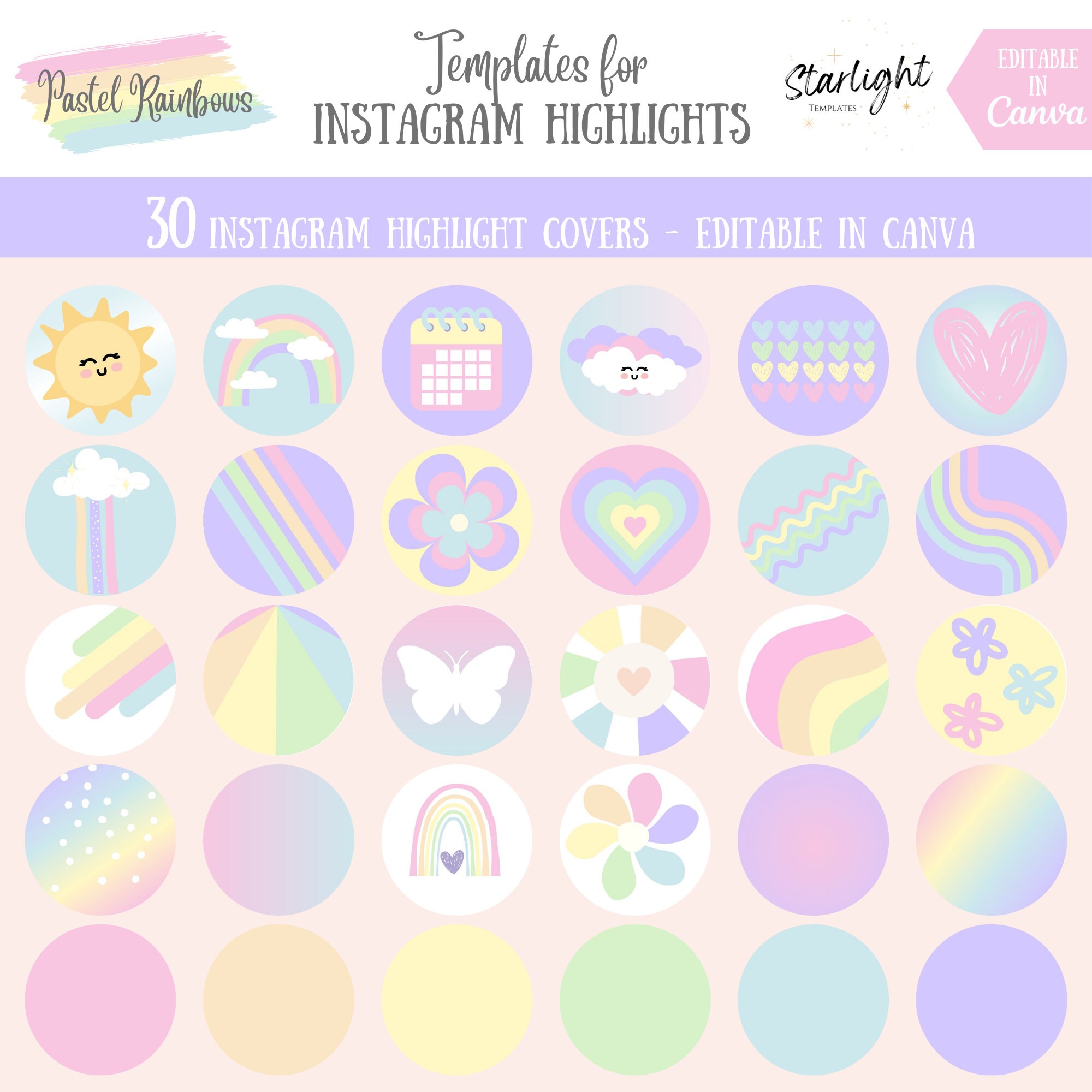 30 Rainbow Instagram Highlight Covers, Pastel Instagram Story Icons ...