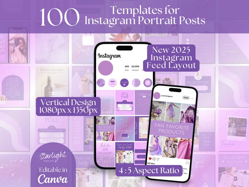 100 Post Templates New Instagram Grid Layout, Purple Violet Instagram ...
