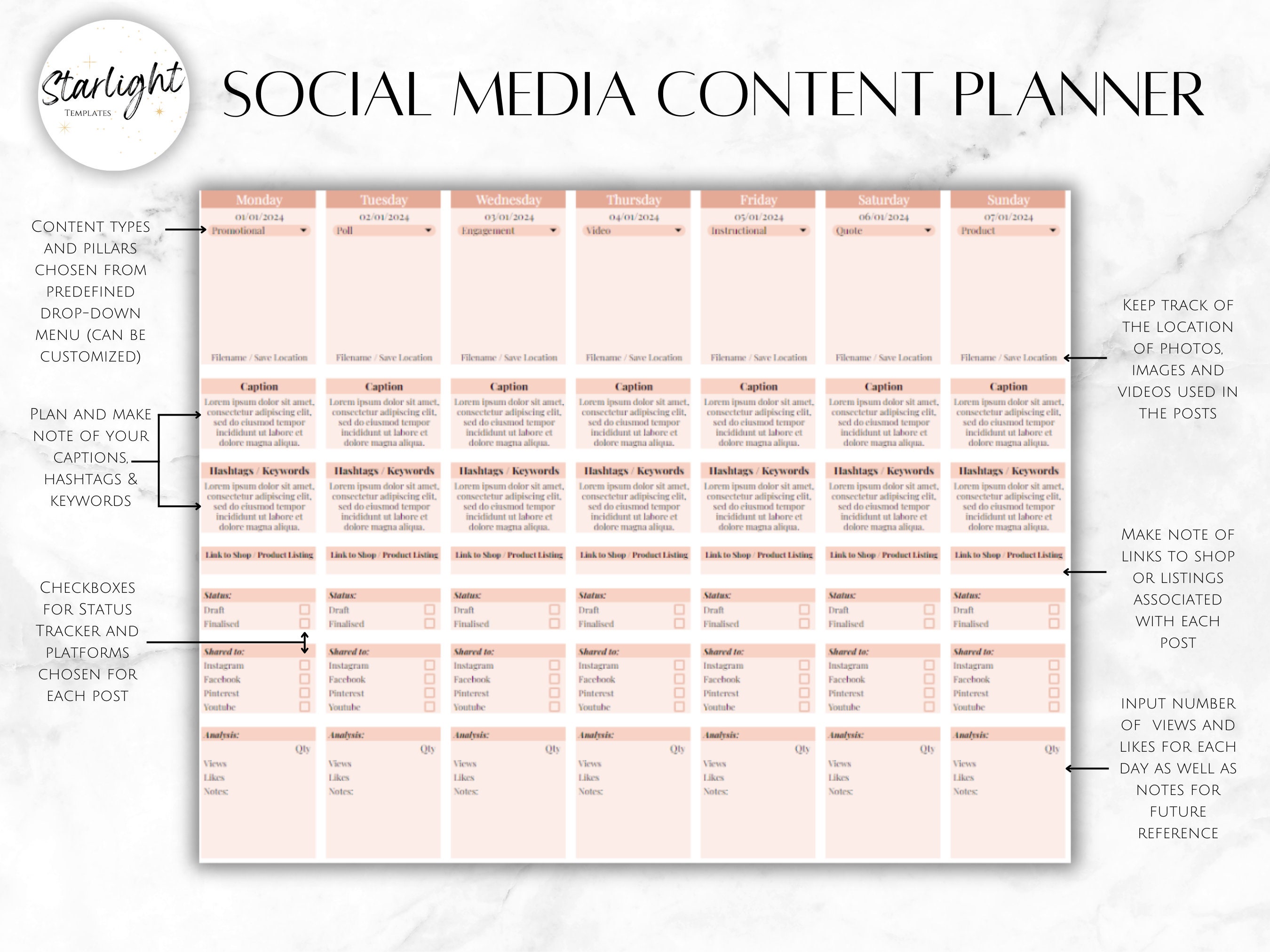 Social Media Content Planner Google Sheets Spreadsheet Template Social ...