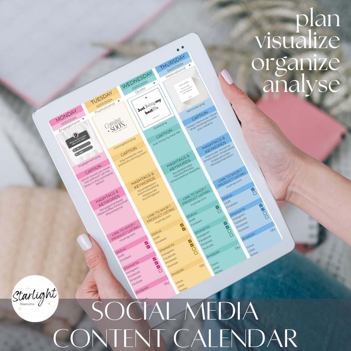 Social Media Content Calendar and Planner, Google Sheets Spreadsheet ...