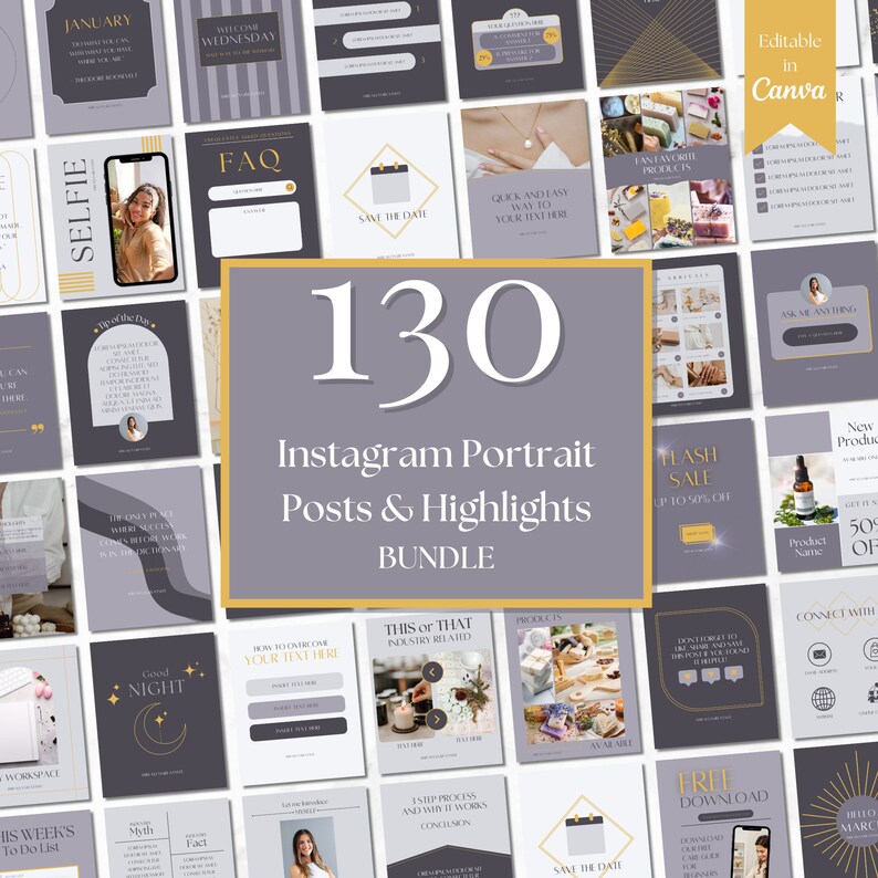 130 Instagram Feed, Social Media Templates Bundle, 100 Instagram Posts ...