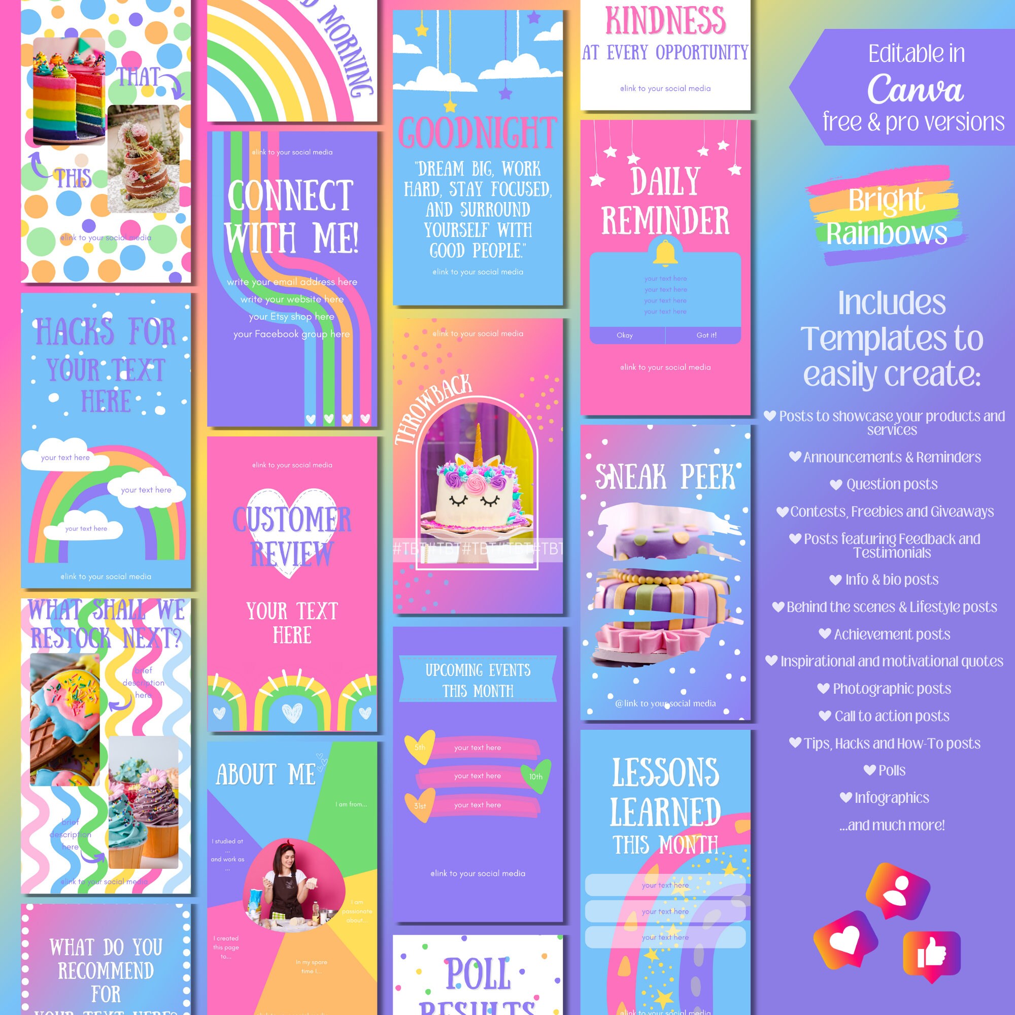 300 Rainbow Instagram Post Templates Bundle, Bright Instagram Rainbow ...
