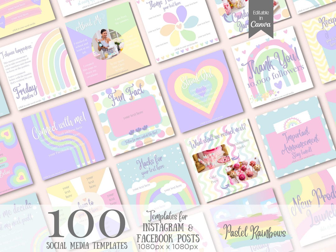 Pastel Rainbow Instagram Templates, Instagram Rainbow Posts, Social ...