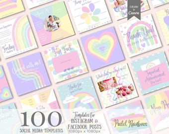 100 Colorful Instagram Templates, Instagram Pastel Rainbow, Social ...