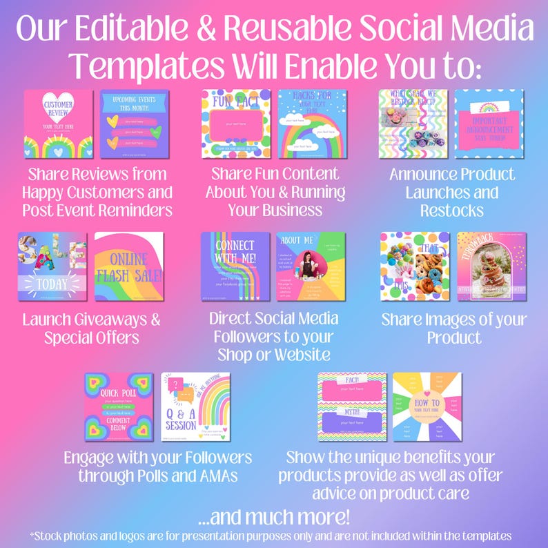 100 Post Templates New Instagram Grid Layout, Bright Colorful Rainbow ...