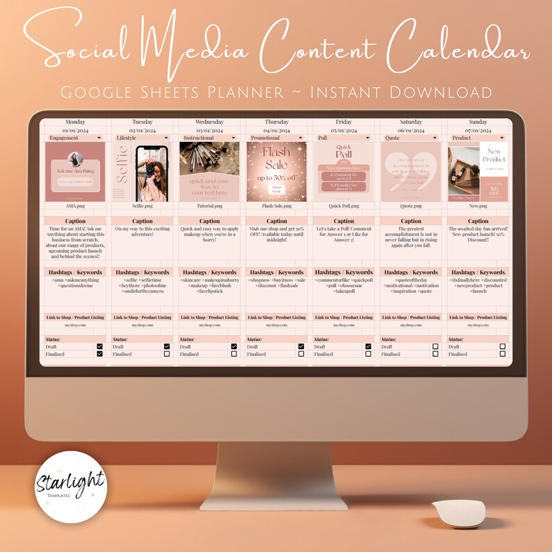 Full Year Social Media Content Calendar and Planner, Google Sheets ...