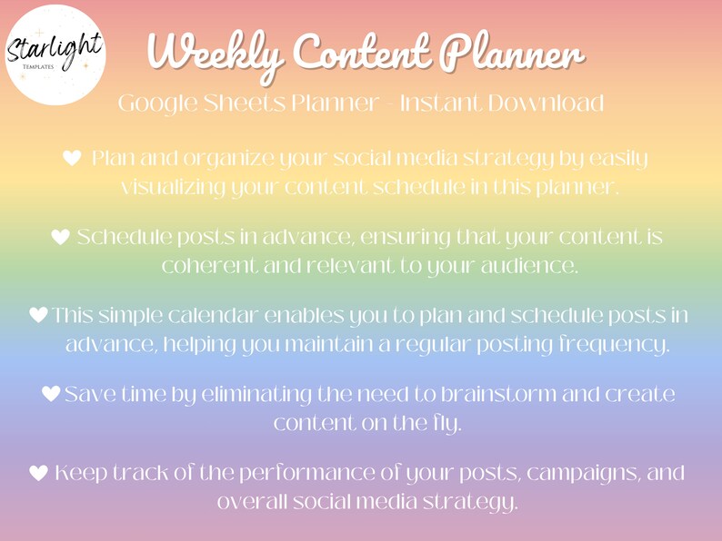 Rainbow Social Media Content Planner Google Sheets Template Social ...