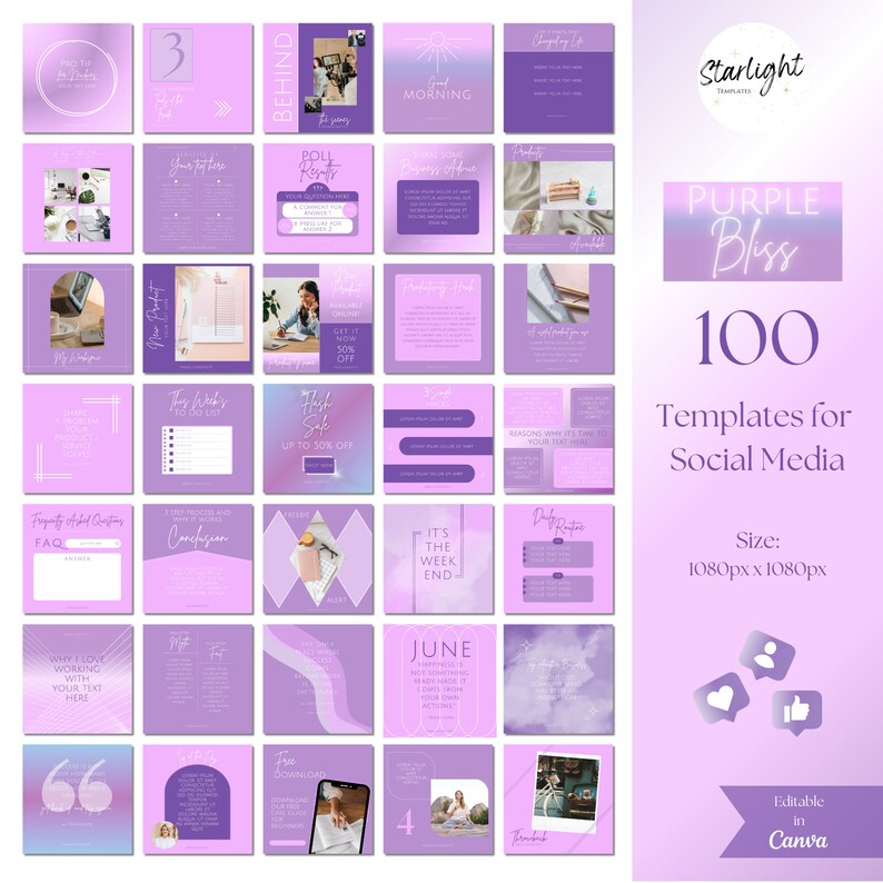 Purple Instagram Post Templates, Purple Violet IG Feed , Social Media ...