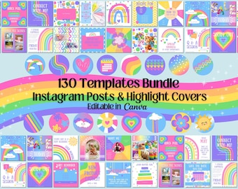 330 Instagram Templates Bundle, Pastel Rainbow Instagram Posts, Stories ...