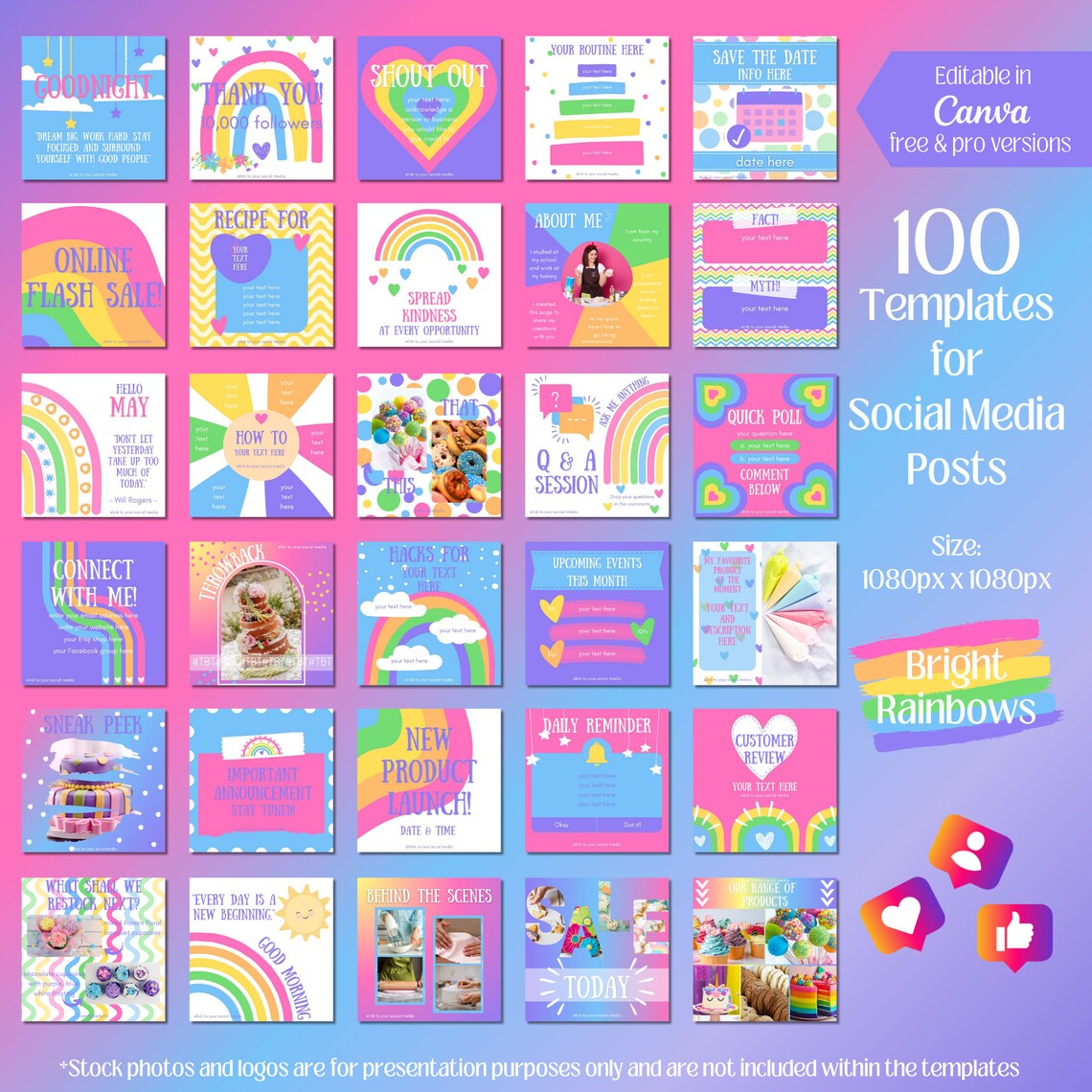 100 Bright Rainbow Instagram Templates, Colorful Instagram Posts, Cute ...