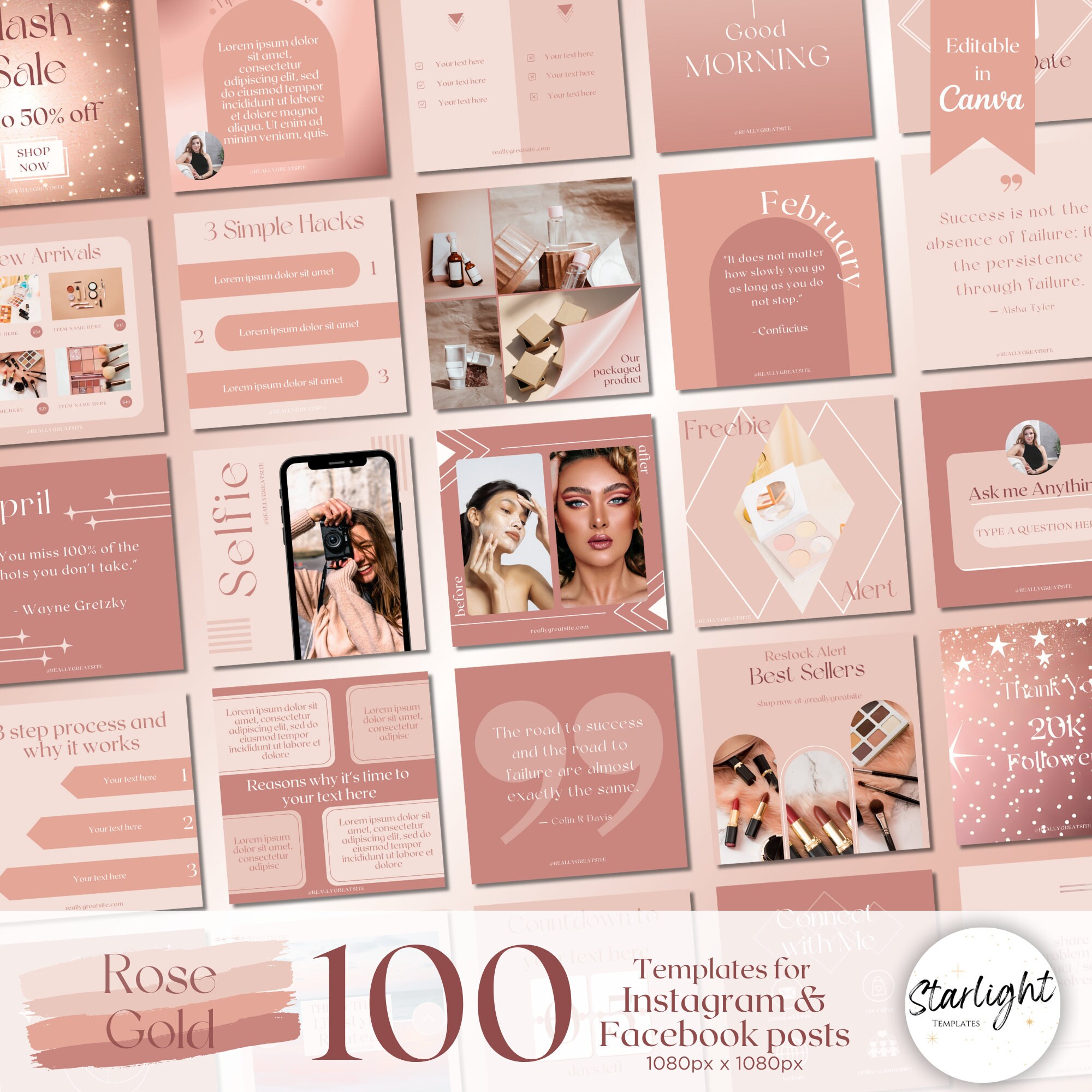 100 Pink Instagram Post Templates, Pink Social Media Templates, IG ...