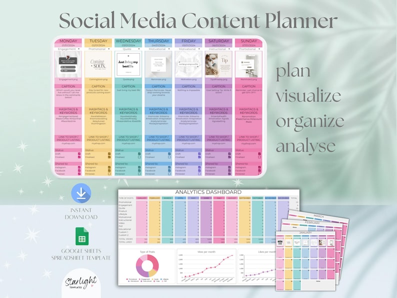 Full Year Social Media Content Calendar Planner, Google Sheets ...