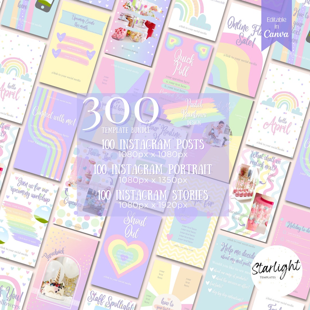 Pastel Rainbow Instagram Posts Bundle | Pastel IG Feed & Stories ...