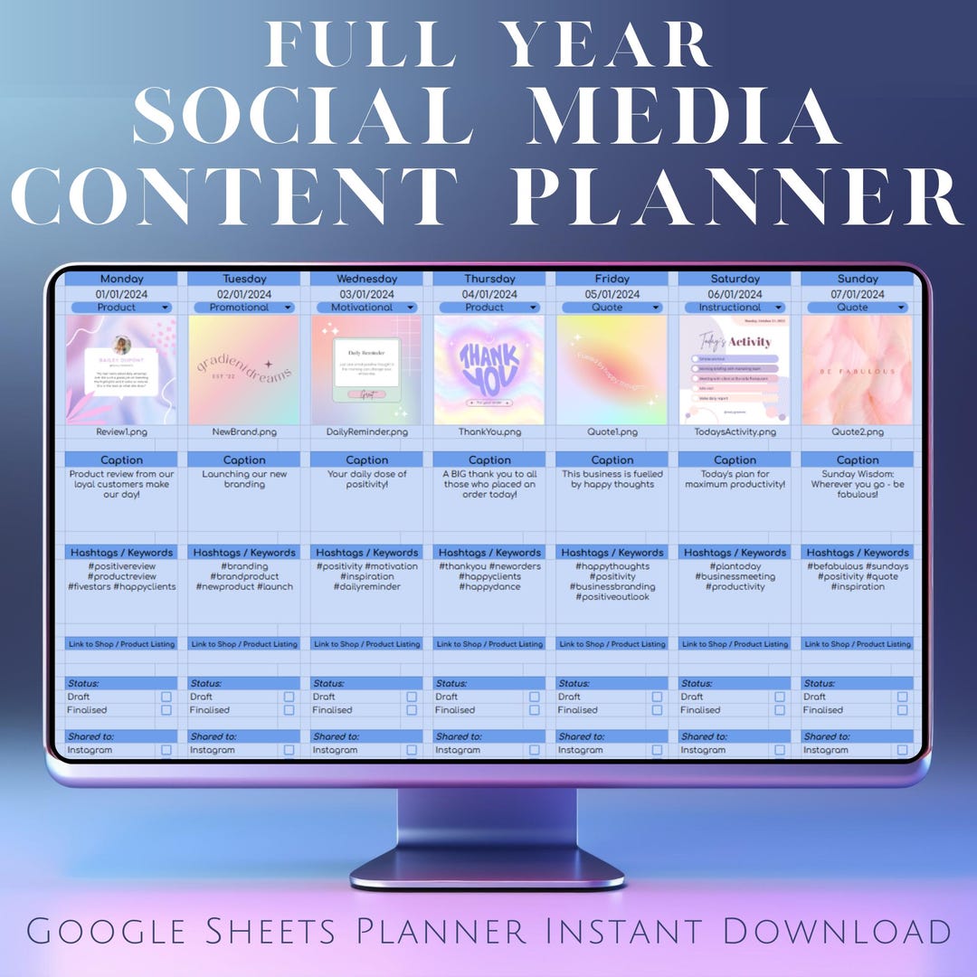 Social Media Content Planner, Google Sheets Template, Social Media ...