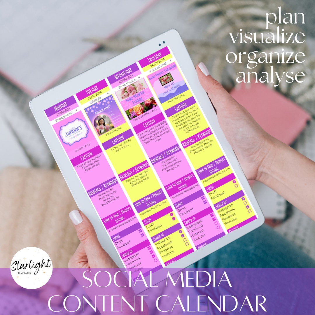 2024 Social Media Content Calendar, Google Sheets Planner Template ...