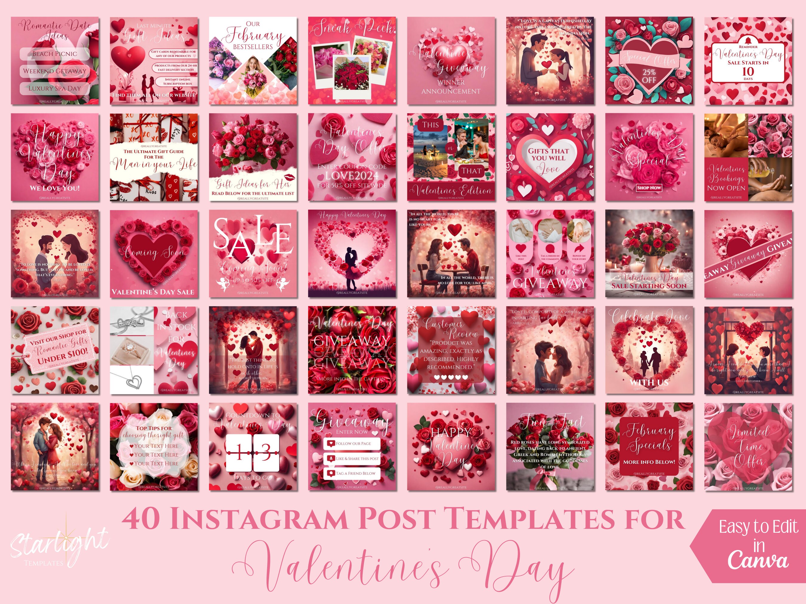 Valentine's Day Instagram Post Templates, February Instagram Posts ...