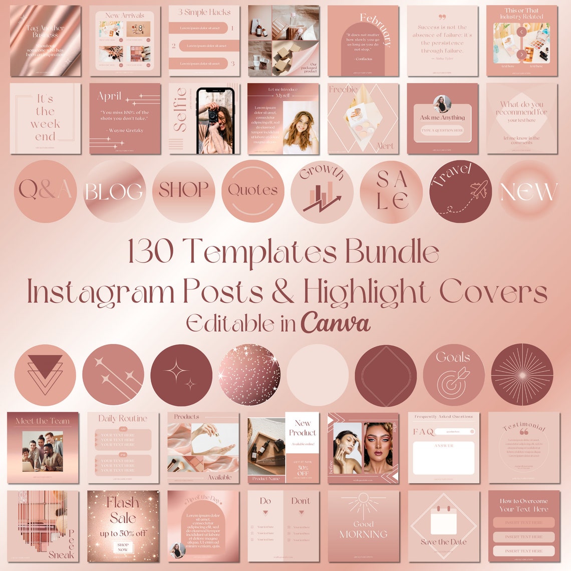 130 Blush Pink Instagram Post Templates, Instagram Highlight Covers ...