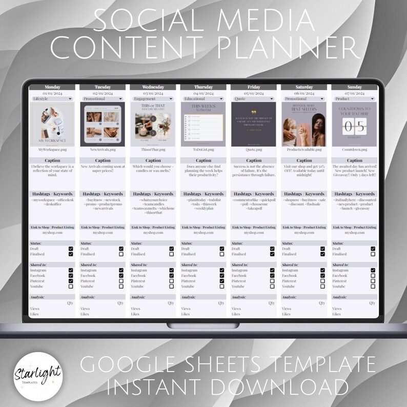 Social Media Content Planner, Google Sheets Template, Social Media ...