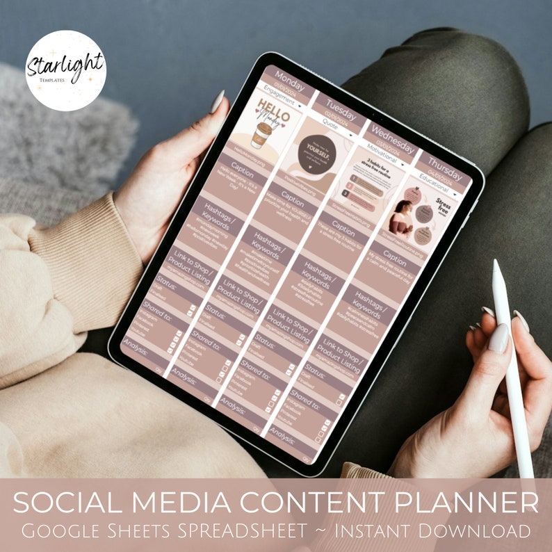 Undated Editable Social Media Content Calendar, SM Content Planner ...