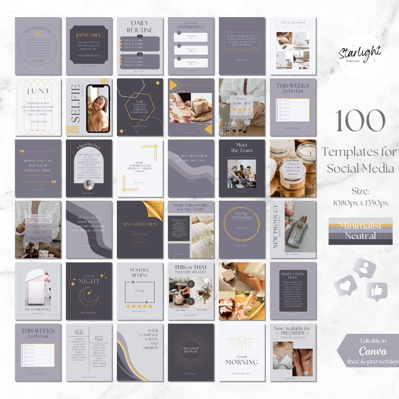 130 Instagram Feed, Social Media Templates Bundle, 100 Instagram Posts ...