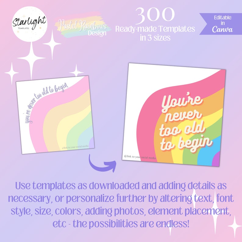 Pastel Rainbow Instagram Templates, Instagram Rainbow Posts, Social ...