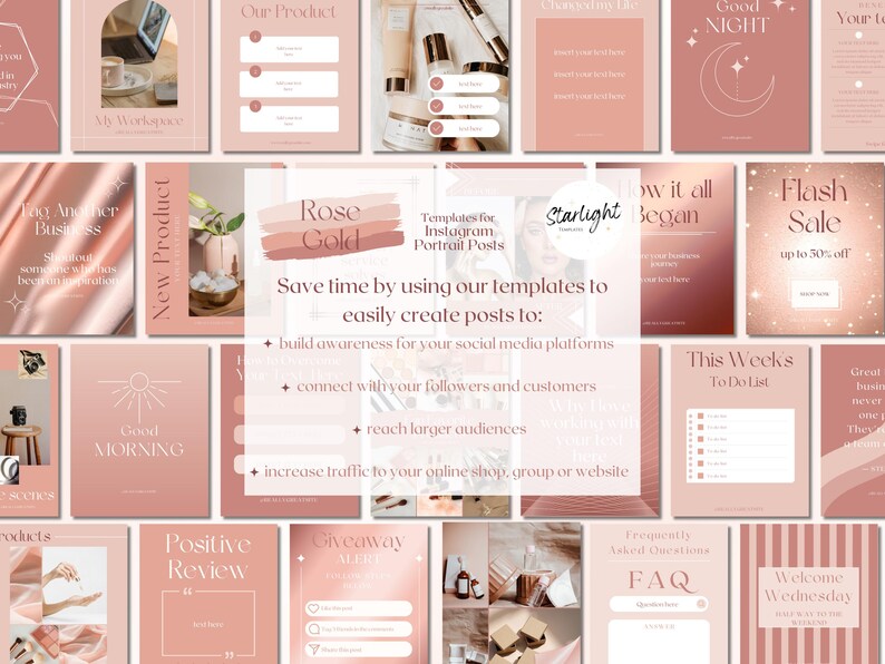 100 Post Templates New Instagram Grid Layout, Rose Gold Instagram ...