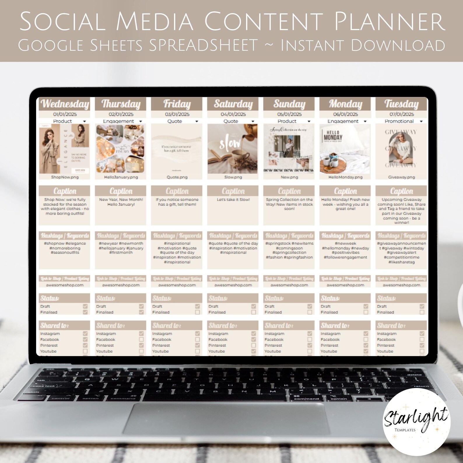 Social Media Content Planner, Google Sheets Spreadsheet, Social Media ...