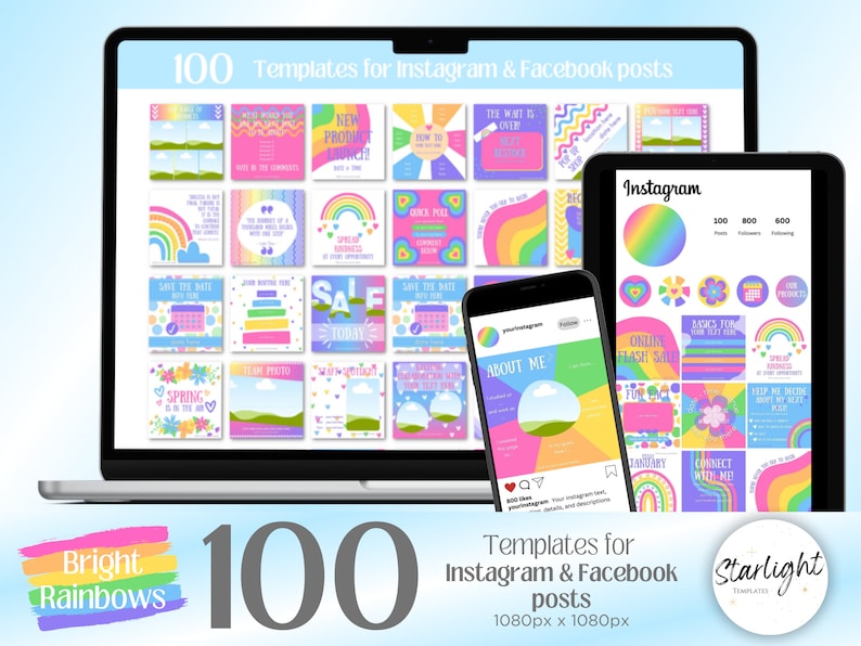 Bright Rainbow Instagram Post Templates Colorful Canva Templates ...