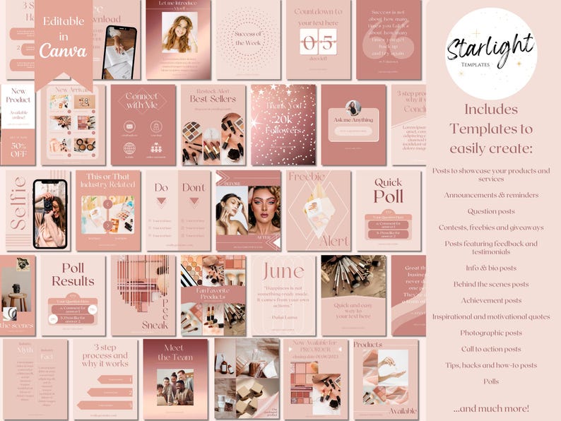 100 Post Templates New Instagram Grid Layout, Rose Gold Instagram ...
