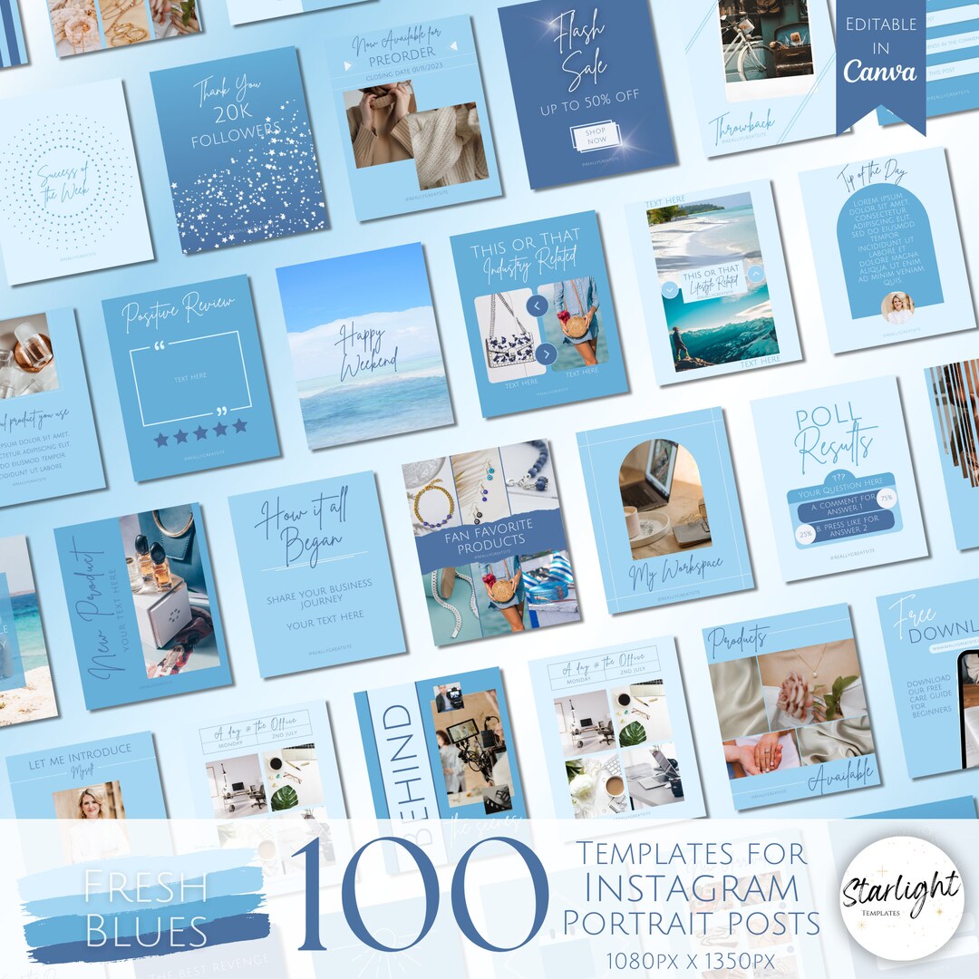 100 Blue Instagram Templates Editable Canva Templates Social Media ...
