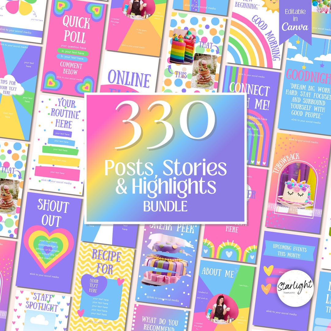 330 Bright Rainbows Instagram Templates, Social Media Templates Bundle ...