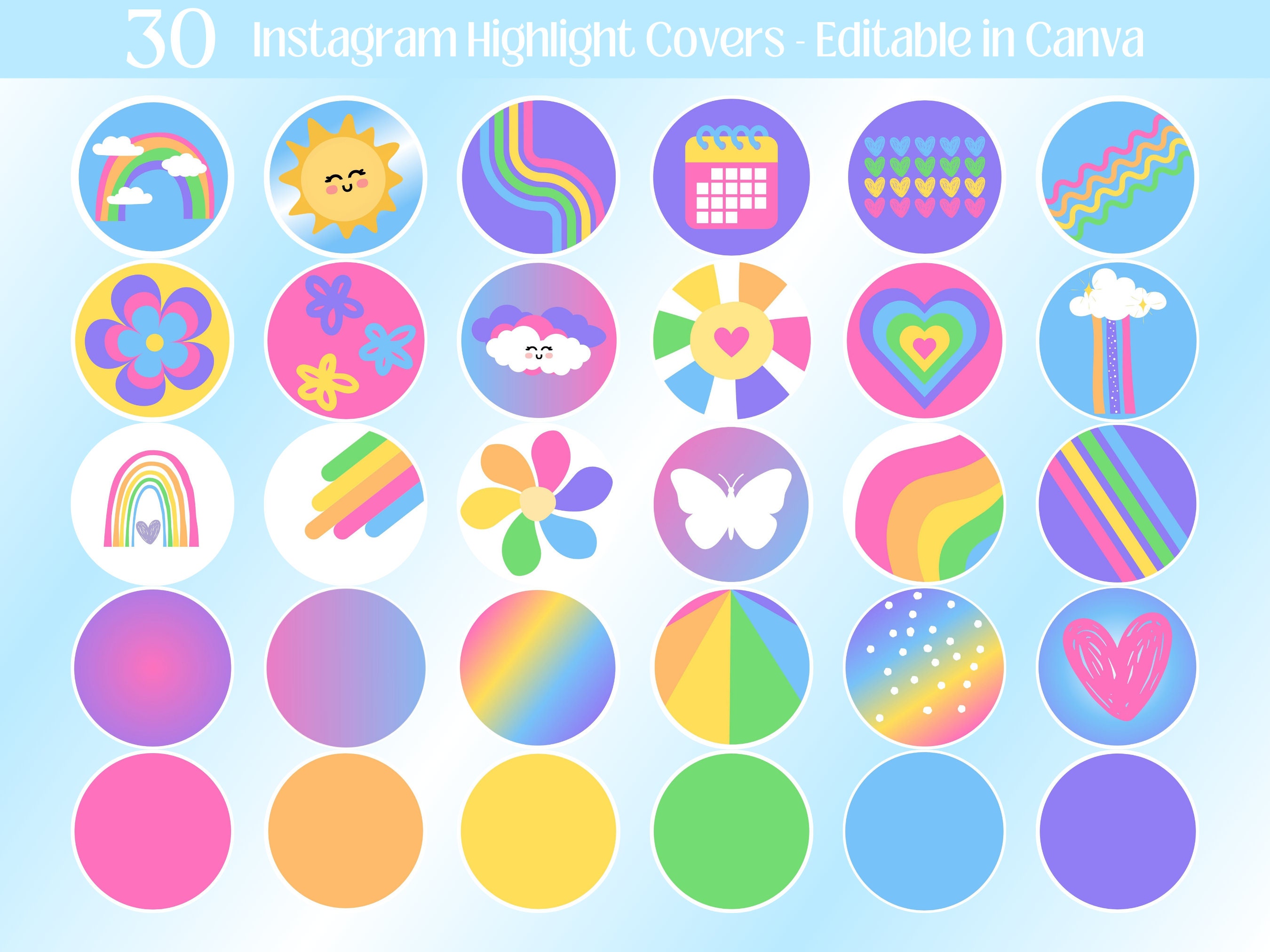 Colorful Instagram Highlight Icons Template Bright Rainbow Aesthetic ...