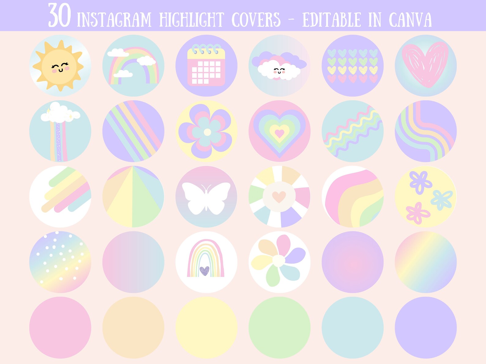 Pastel Rainbow Instagram Bundle, 100 Post Templates & 30 Highlight ...
