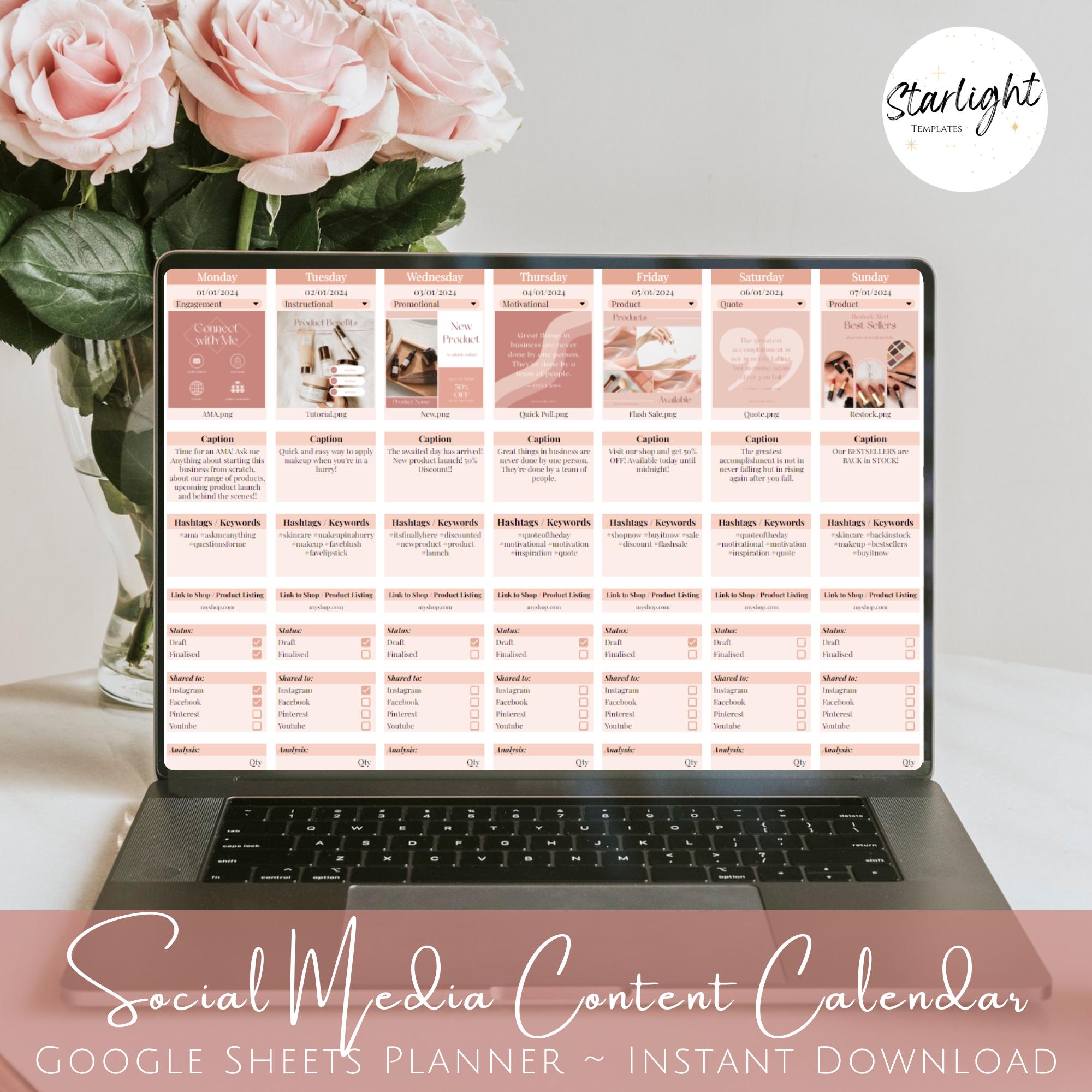 Social Media Content Planner, Google Sheets Social Media Content ...