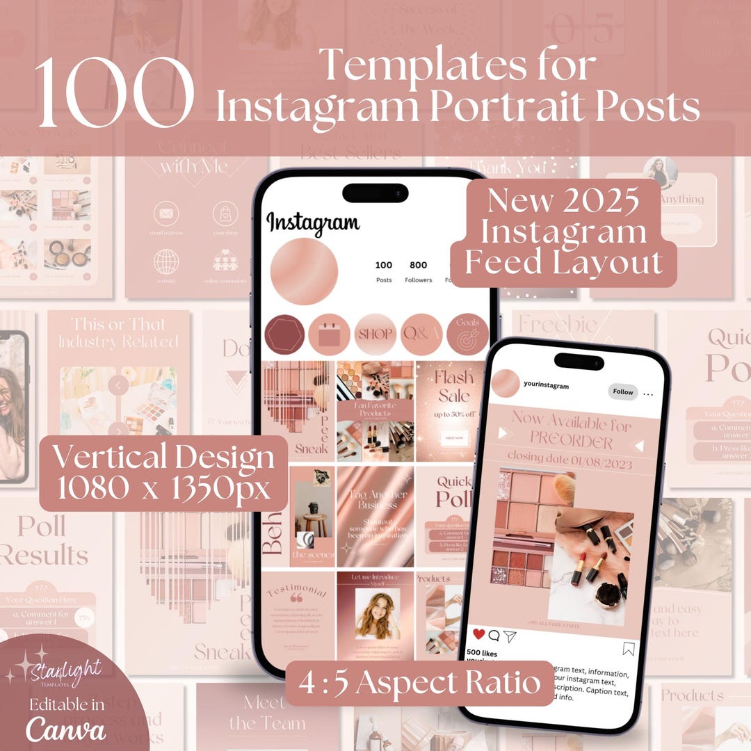 100 Post Templates New Instagram Grid Layout, Rose Gold Instagram ...