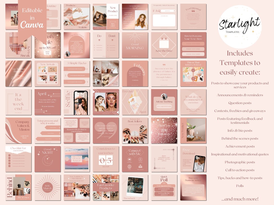 100 Pink Instagram Post Templates, Pink Social Media Templates, IG ...