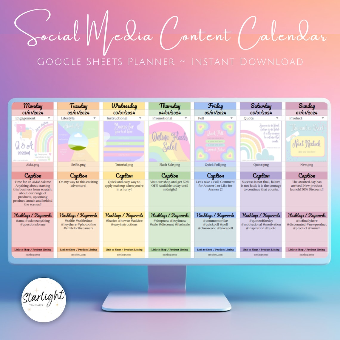 Social Media Content Planner 2024, Google Sheets Social Media Calendar ...