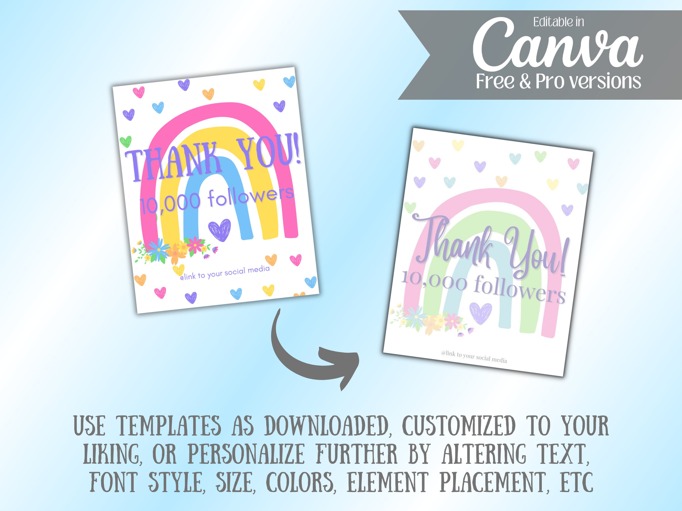 100 Bright Rainbow Instagram Portrait Post Templates, Canva Templates ...