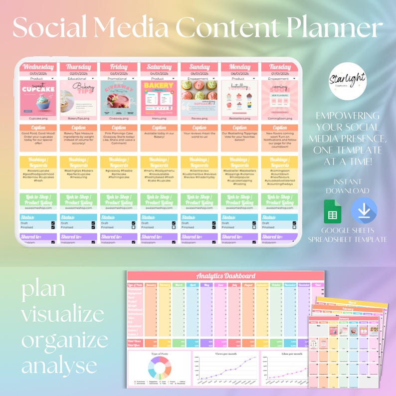 Social Media Content Calendar and Planner, Google Sheets Spreadsheet ...