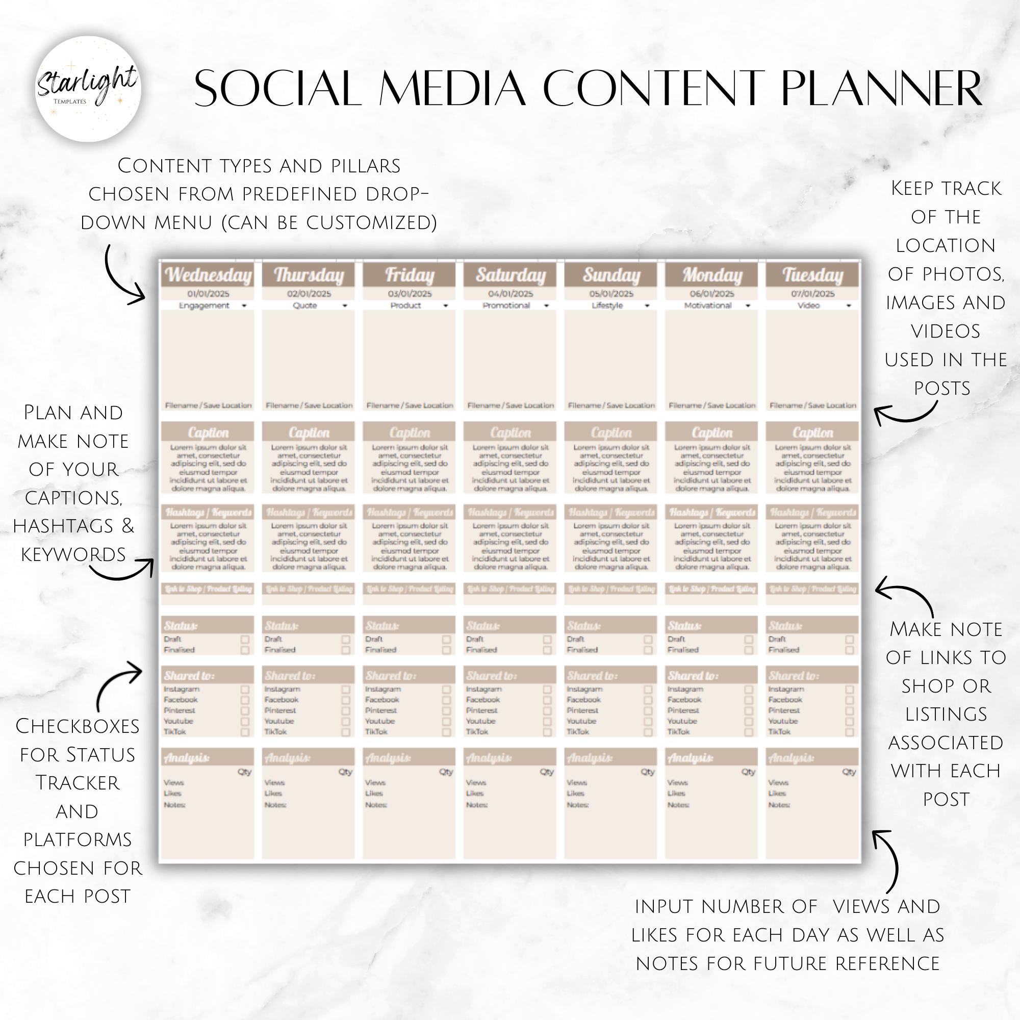 Social Media Content Planner, Google Sheets Spreadsheet, Social Media ...