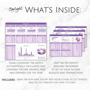12-month Purple Budget Planner Spreadsheet, Financial Planner, Monthly ...